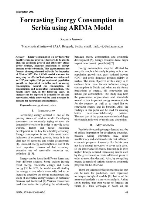 Pdf Forecasting Energy Consumption In Serbia Using Arima Model