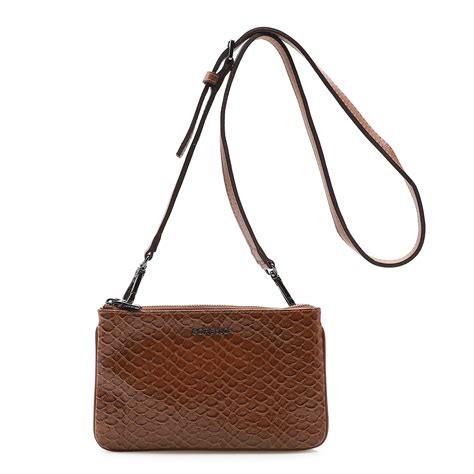 Bolsa Transversal Maxi Python Couro Couro Sela Marrom