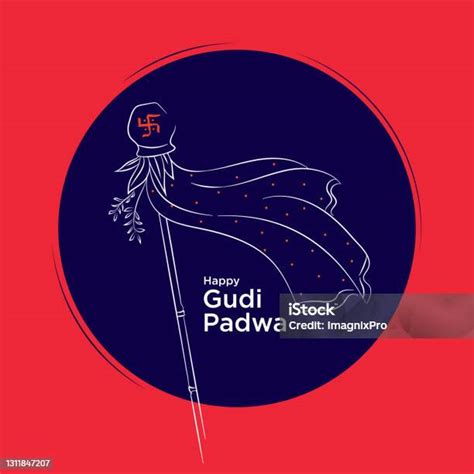 해피 구디 파드와 페스티벌 인사말의 라인 드로잉 일러스트 Gudi Padwa에 대한 스톡 벡터 아트 및 기타 이미지 Gudi Padwa Ugadi 전통 페스티벌