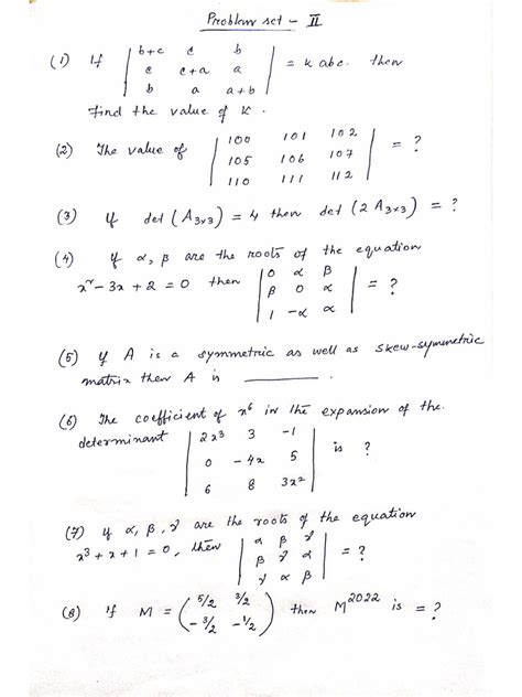 Problem Set Ii Matrix Determinant Pdf