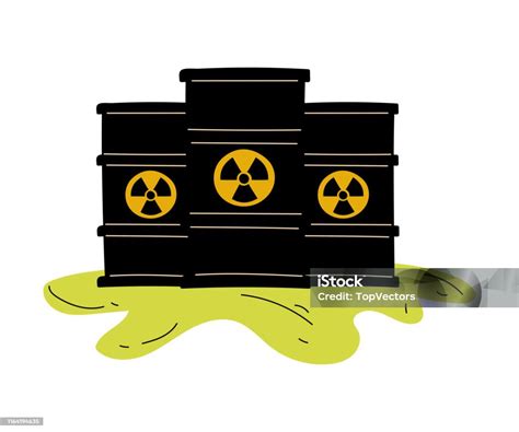 흐르는 배럴의 핵 폐기물 생태 문제 화학 물질에 의한 환경 오염 및 산업 폐기물 벡터 그림 0명에 대한 스톡 벡터 아트 및 기타 이미지 Istock