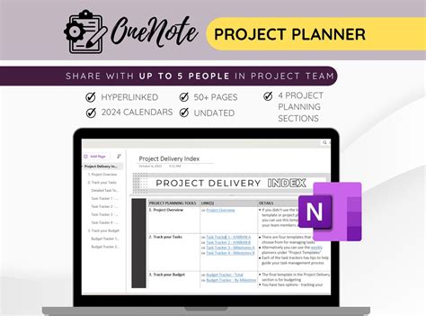 Onenote Project Planner Template Work From Home Digital Download Etsy