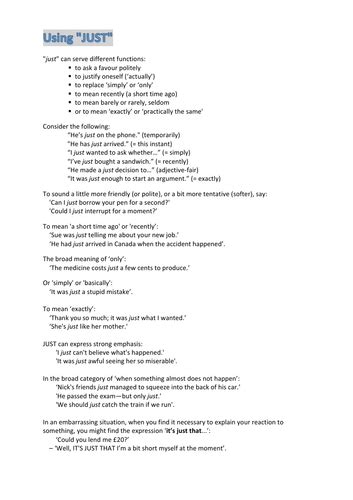 Using Just In English Syntax Teaching Resources