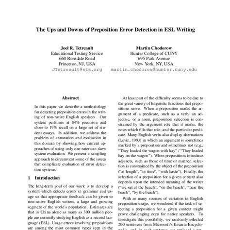The Ups And Downs Of Preposition Error Detection In Esl Writing Acl Anthology