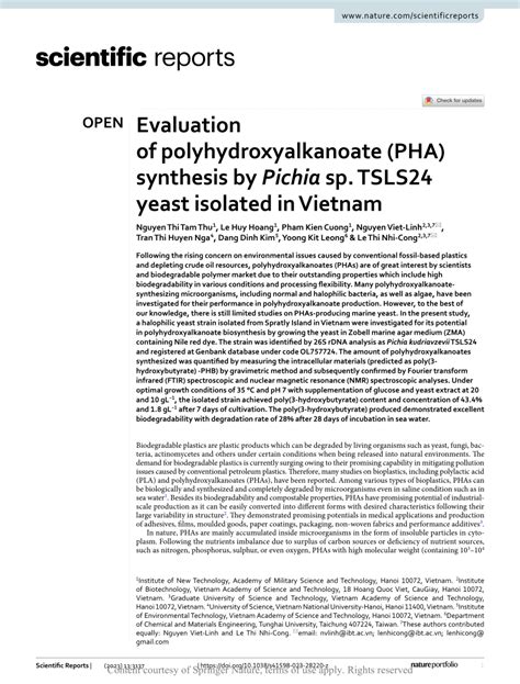 Pdf Evaluation Of Polyhydroxyalkanoate Pha Synthesis By Pichia Sp Tsls24 Yeast Isolated In