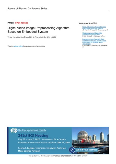 pdf digital video image preprocessing algorithm based on embedded system