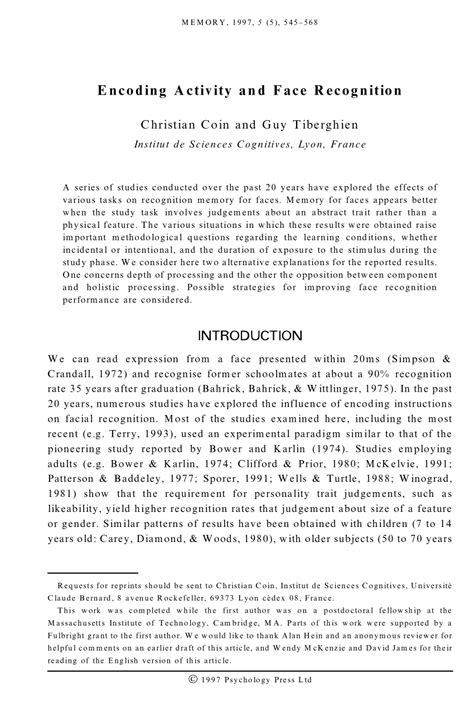 Pdf Encoding Activity And Face Recognition