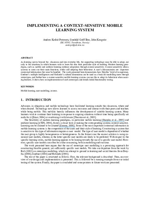 Pdf Implementing A Context Sensitive Mobile Learning System