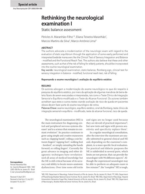 Pdf Rethinking The Neurological Examination I Static Balance Assessment