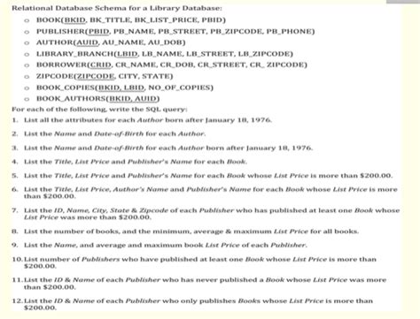 Solved Relational Database Schema For A Library Database O