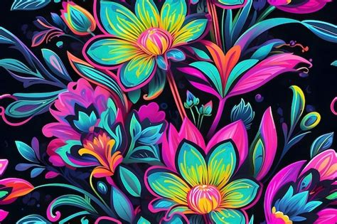Premium Psd A Seamless Pattern Of Neon Bloom