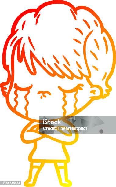 우는 만화 여자의 따뜻한 그라데이션 선 그림 그라데이션에 대한 스톡 벡터 아트 및 기타 이미지 그라데이션 낙서 드로잉 등장인물 Istock