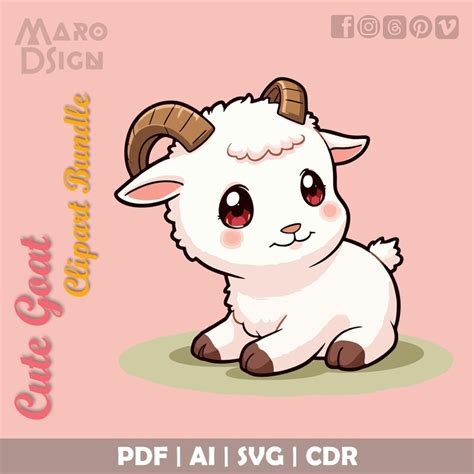 Cute Goat Clipart Bundle Adorable Chibi Goat In Japanese Pixiv Style