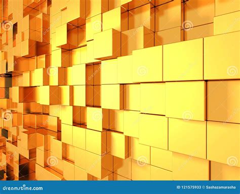 Golden Cubes Abstract Futuristic Background Stock Illustration