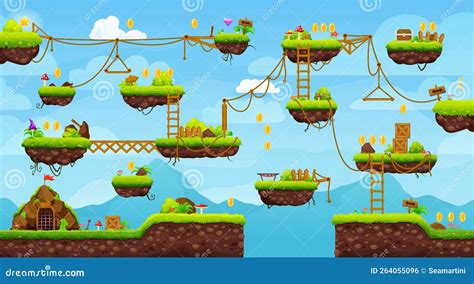 2d Arcade Game Level Map Interface Gui Platforms Stock Vector Illustration Of Level Landscape