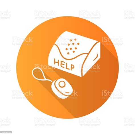 개인 비상 대응 시스템 플랫 디자인 긴 그림자 문 고 아이콘입니다 신체 장애인을위한 장치 도움을 요청하고 도움을 요청하십시오 의료 경고 벡터 실루엣 일러스트레이션 개성