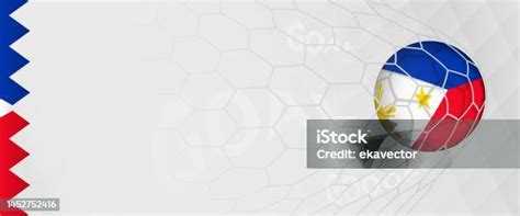 축구 네트에 필리핀의 국기가 있는 축구 공의 배너 디자인 필리핀 축구 국가 대표팀의 목표 게이트에 대한 스톡 벡터 아트 및 기타 이미지 Istock