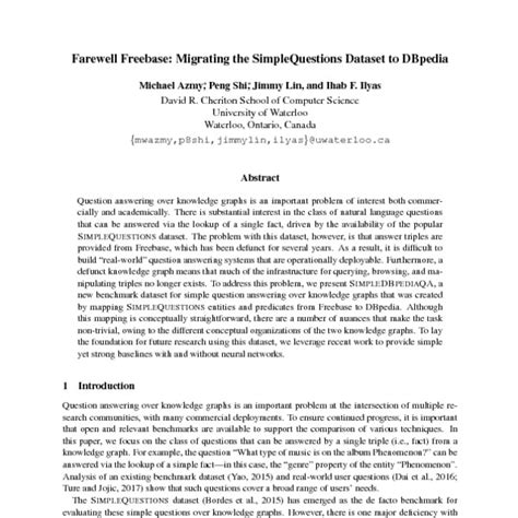 Farewell Freebase Migrating The Simplequestions Dataset To Dbpedia Acl Anthology