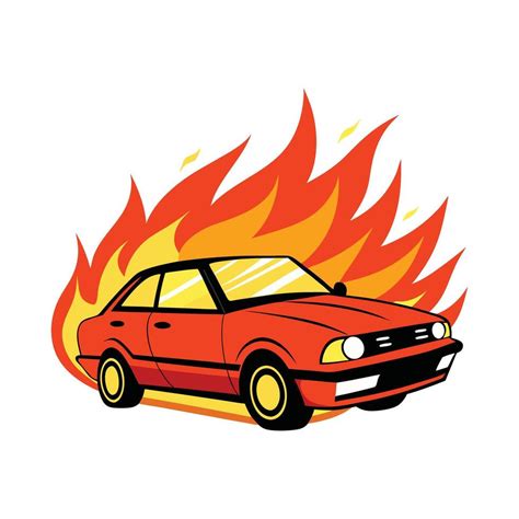 A Car On Fire With Flames Coming Out Of The Hood 63530868 Vector Art At