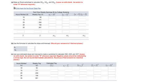Solved A Make An Excel Worksheet To Calculate Ssxx Ssyy And Ssxy