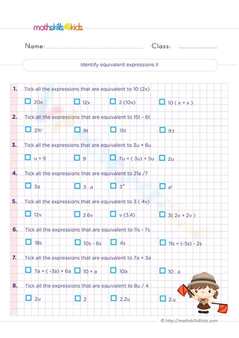 Equivalent Expressions Worksheet 5th Grade