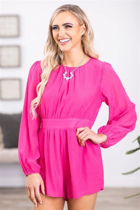 Hot Pink Long Sleeve Romper With Pockets · Filly Flair