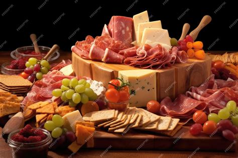 Premium Ai Image Assorted Deli Meats And Cheese Layers On Board