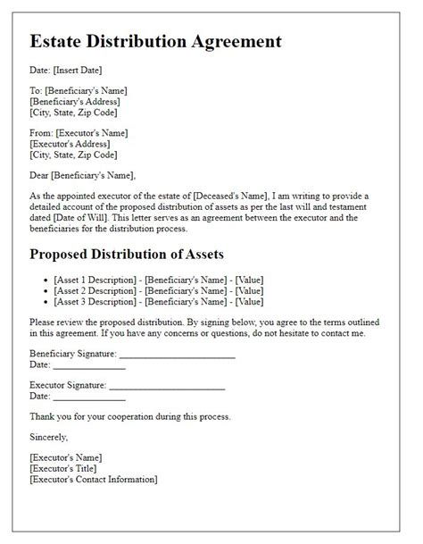 Letter Template For Estate Distribution Agreement Free Samples In Pdf