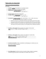 Physics Unit 1 And 2 Study Guide Notes Docx Physics Units 1 2 Study Guide Unit One One