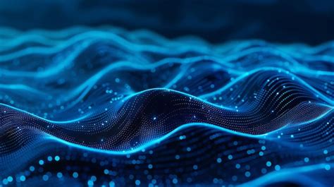 Abstract Blue Wave Pattern With Glowing Lines And Dots Representing Data Flow Or Digital