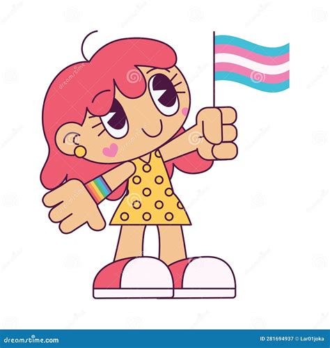 Isolated Cute Transgender Chibi Character Holding A Transexual Flag Vector Stock Vector