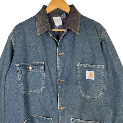 Vintage Carhartt Denim Chore Jacket Blanket Lined Worker Coat Size L