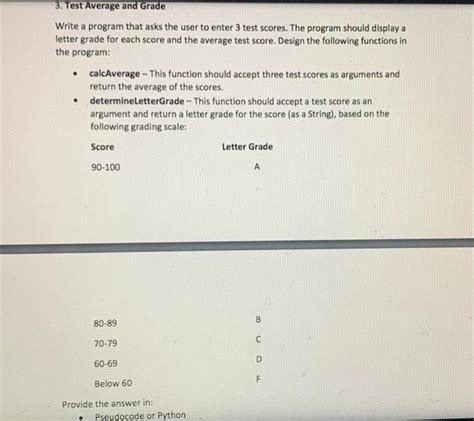 Solved 3 Test Average And Grade Write A Program That Asks
