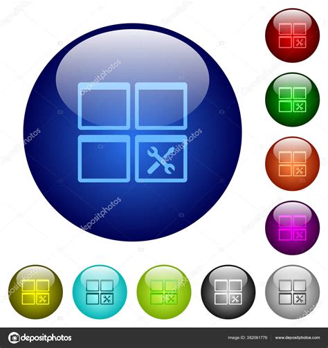 Dashboard Tools Icons Glass Buttons Multiple Colors Arranged Layer Structure — Stock Vector