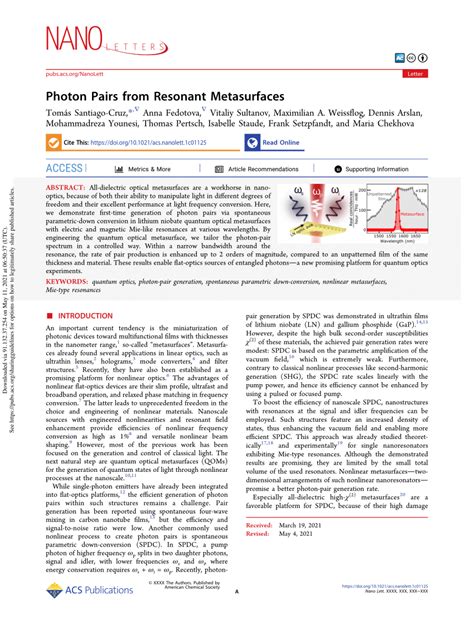 Pdf Photon Pairs From Resonant Metasurfaces