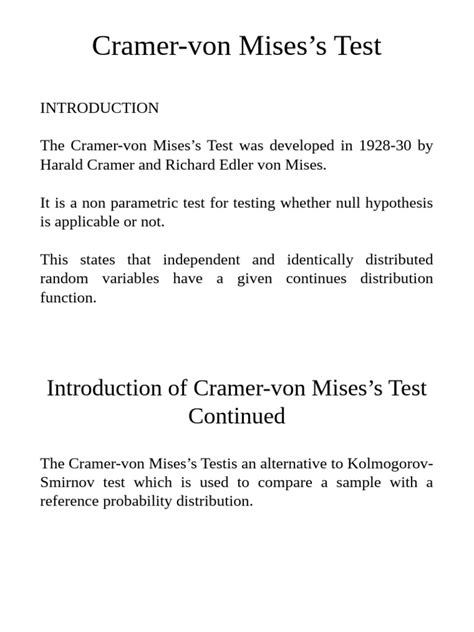 Cramer Von Misess Test Pdf