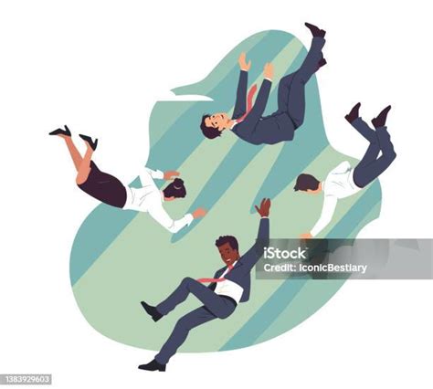금융 파산 위기 동안 함께 하늘에서 떨어지는 비즈니스 남자 여자 동료 팀 사람 기업가 정신 문제 벤처 또는 투자 실패 개념 플랫 벡터 일러스트 떨어짐에 대한 스톡 벡터 아트