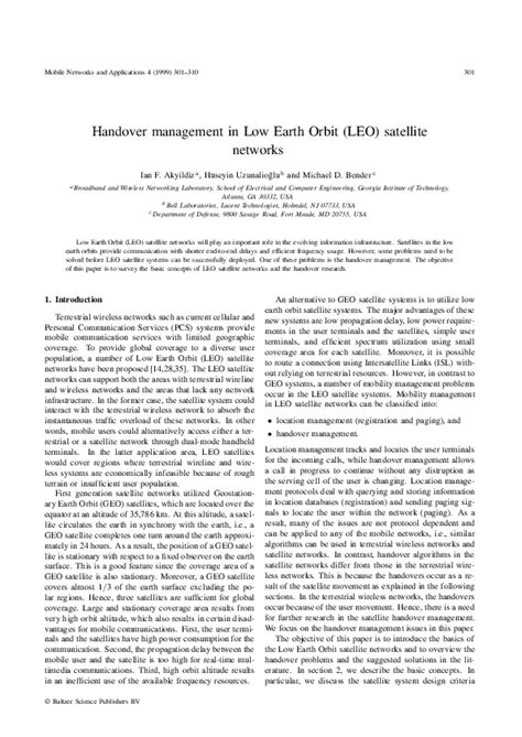Pdf Handover Management In Low Earth Orbit Leo Satellite Networks