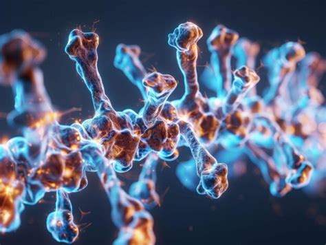 Abstract Blue And Orange Glowing Chain Digital Art Futuristic Concept Molecular Structure