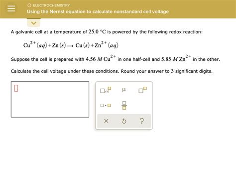 Solved Electrochemistry Using The Nernst Equation To Calculate