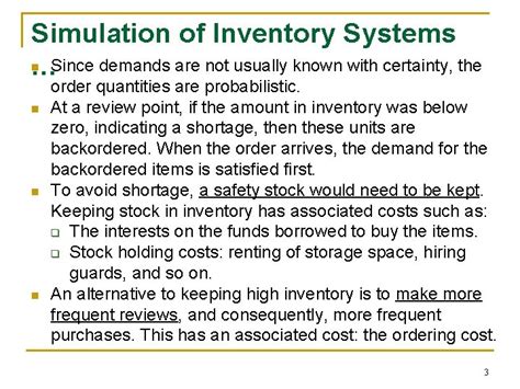 Simulation And Modelling 7 Simulation Of Inventory Systems