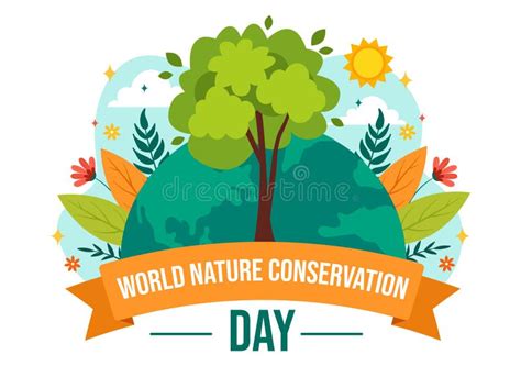 World Nature Conservation Day Vector Illustration With World Map Tree