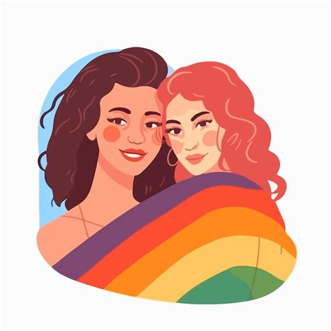 A Portrait Of Lesbian Couple With A Rainbow Flag The Concept Of Lgbtq