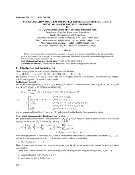 Pdf Some Summation Formulas For Double Hypergeometric Functions Of Srivastava Daoust Having ±1