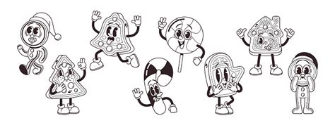 흑인과 백인 복고풍 크리스마스 과자 만화 캐릭터 향수를 불러일으키는 진저브레드 맨 사탕 지팡이 롤리팝 복고풍에 대한 스톡 벡터 아트 및 기타 이미지 Istock