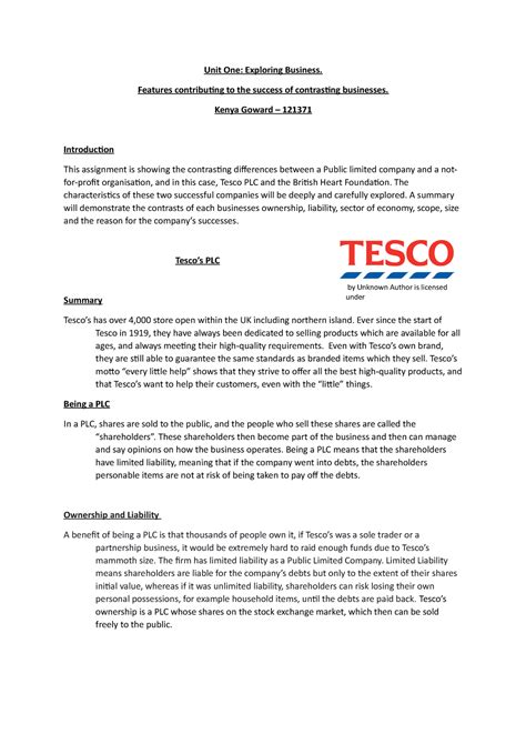 Unit One Assignment One Contrasting Business Unit One Exploring Business Features