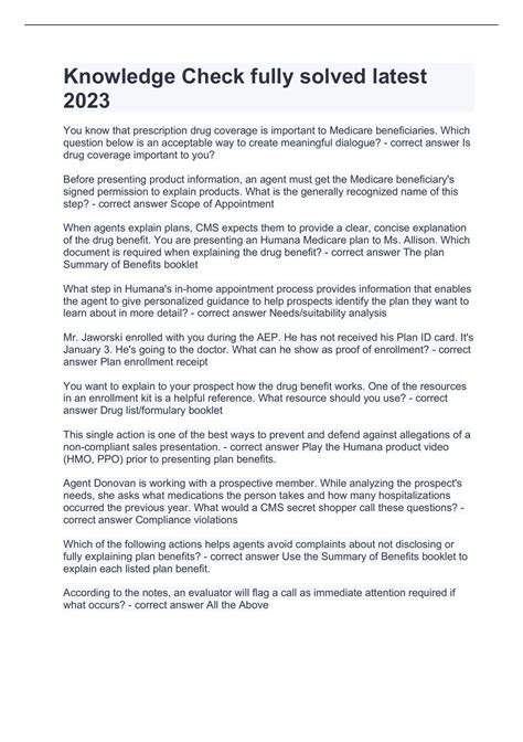 Knowledge Check Fully Solved Latest 2023 Humana Stuvia Us