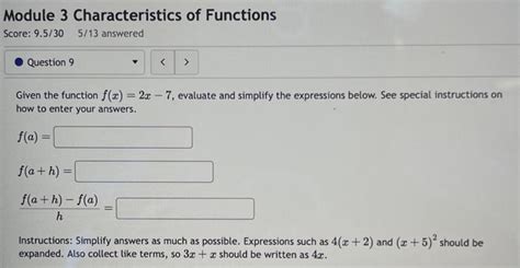 Solved Module 3 Characteristics Of Functions Score 9530