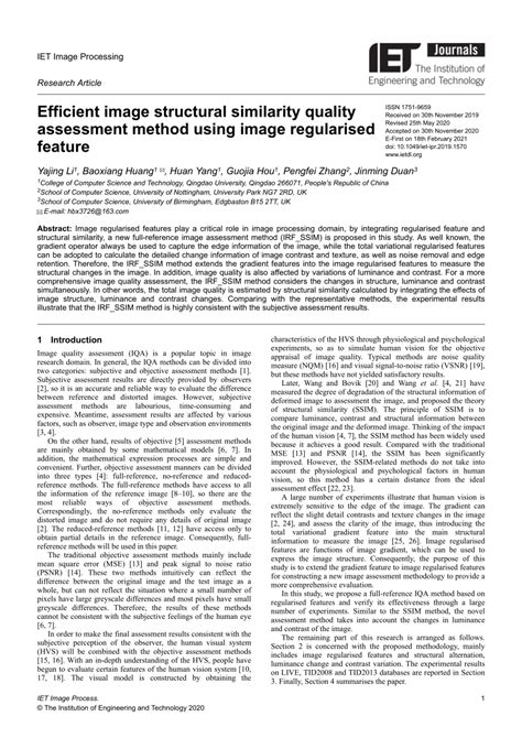 Efficient Image Structural Similarity Quality Assessment Method Using Image Regularised Feature
