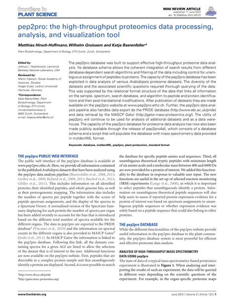 Pdf Pep2pro The High Throughput Proteomics Data Processing Analysis And Visualization Tool